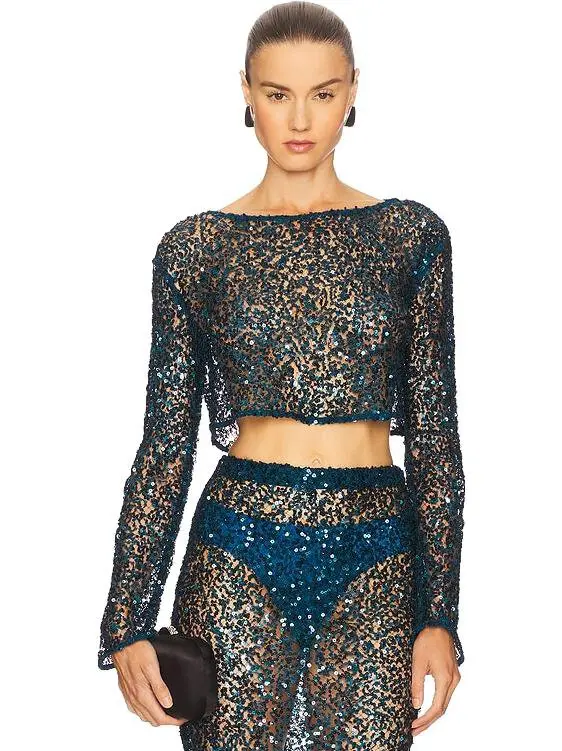 Lapointe Net Paillette Top - Teal