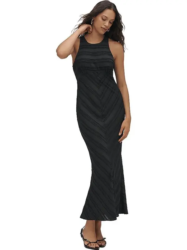Maeve Sleeveless Textured Slip Midi Dress - Black Onyx