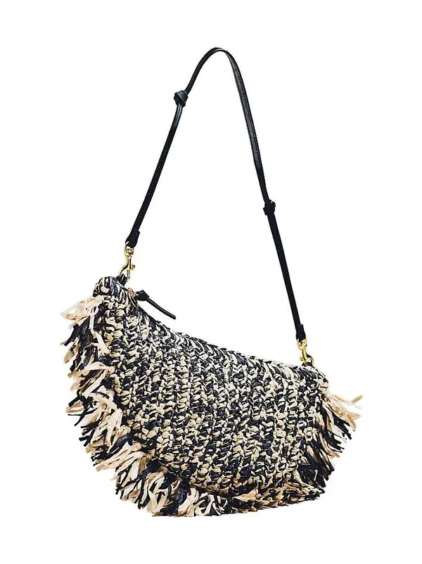Clare V. Lune Raffia Fringe Bag - Black & White