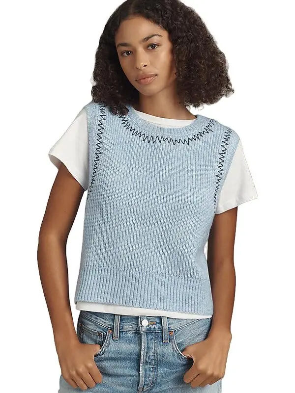 PILCRO Twofer Zig-zag Sleeveless Sweater Vest - Blue