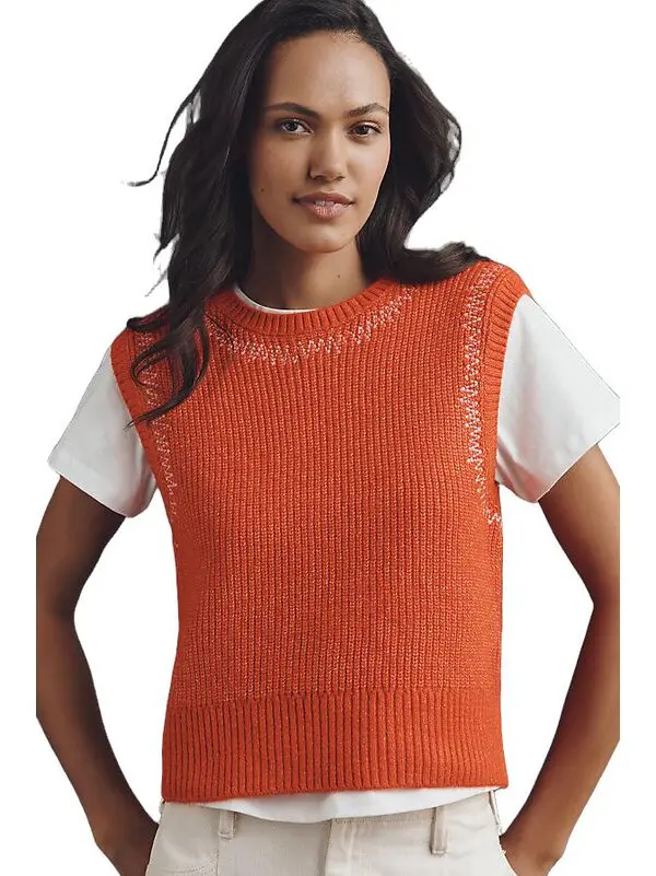 PILCRO Twofer Zig-zag Sleeveless Sweater - Red Pattern