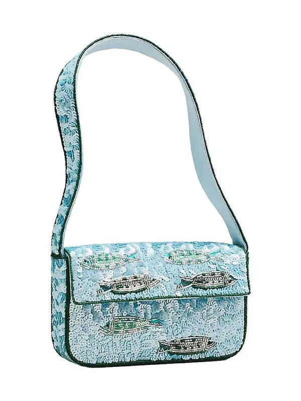 Anthropologie Fiona Beaded Animal Bag - Blue Sardines