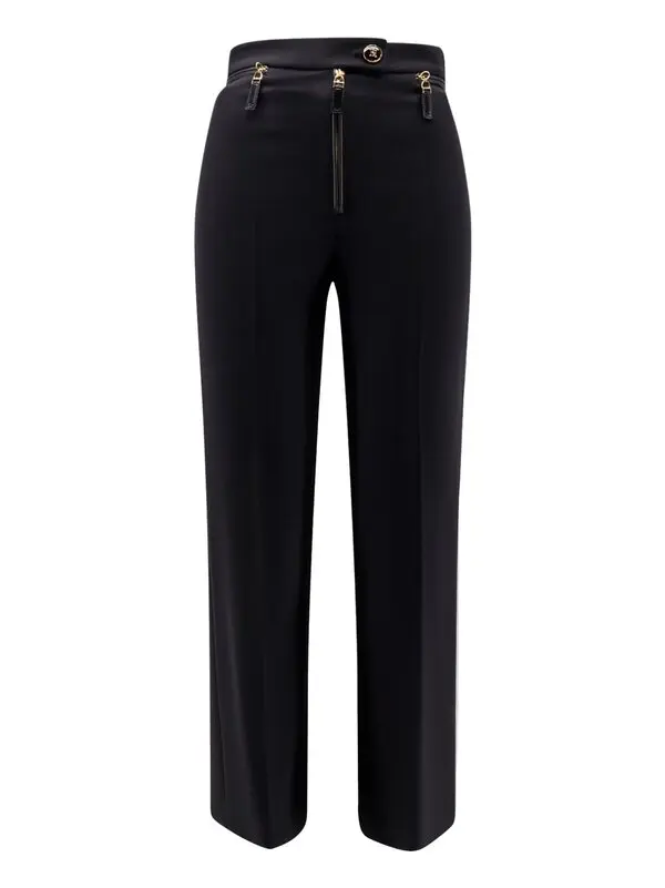 Elisabetta Franchi High-waisted Flared Leg Trousers With Logo Button - Black