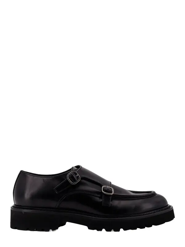 DOUCAL'S Double Buckle Leather Shoe - Black