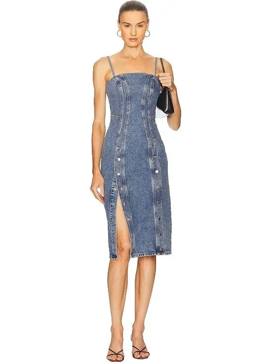 Fleur Du Mal Snap Midi Dress - Acid Blue Denim