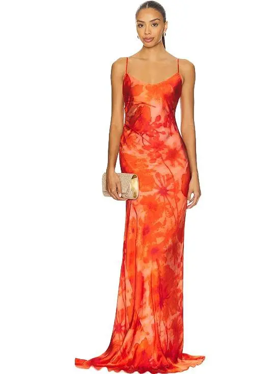 Alejandra Alonso Rojas Ruched Slip Gown - Red Print