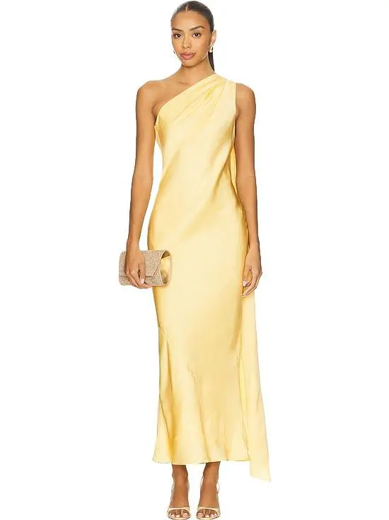 Alejandra Alonso Rojas One Shoulder Dress With Cape - Light Gold