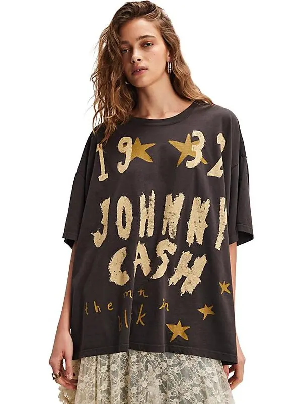 Daydreamer Johnny Cash Doodles Tee - Washed Black