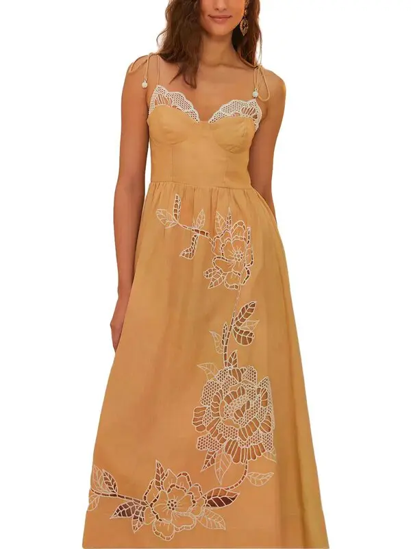 Farm Rio Sand Richelieu Embroidered Dress - L0029-beige/naturals