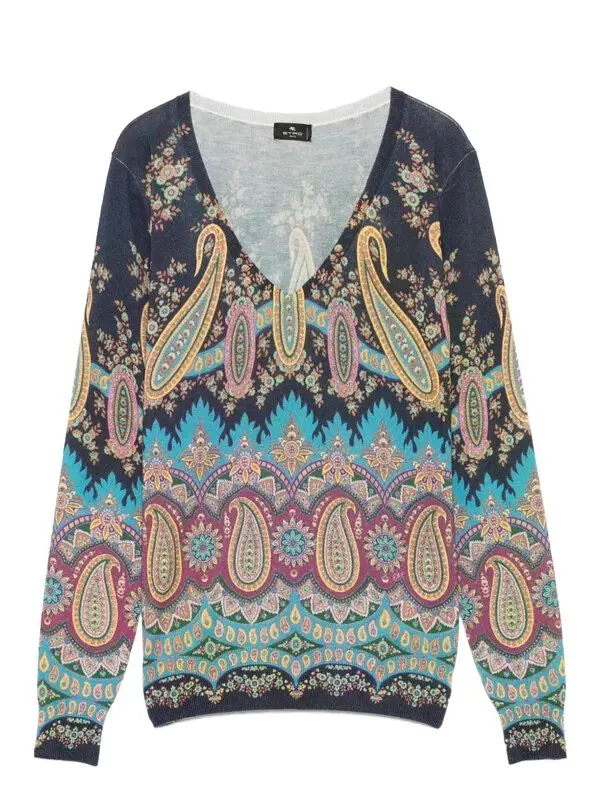 Etro Paisley-print V-neck Sweater - Blue
