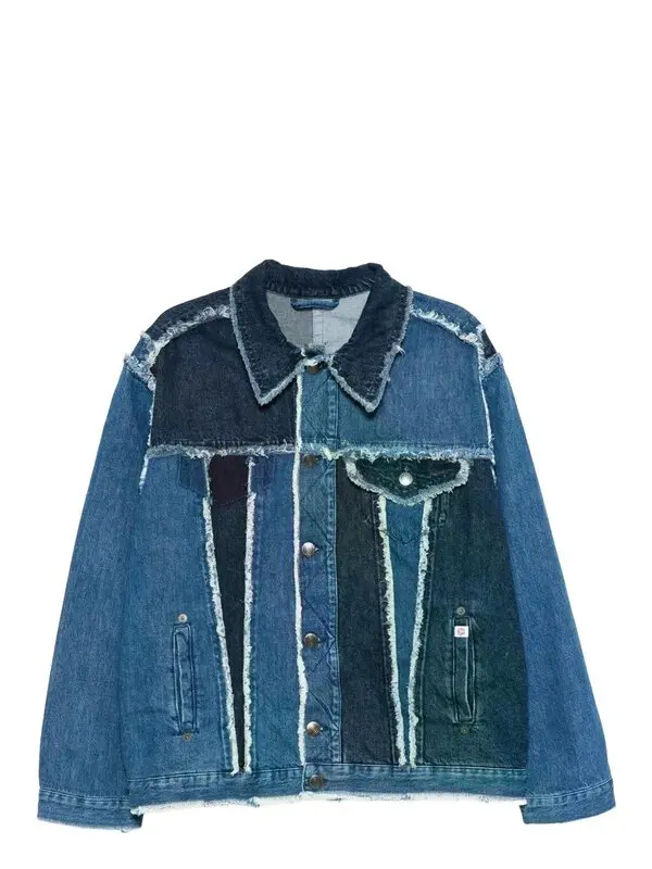CHARLES JEFFREY Frayed Patchwork Denim Jacket - Blue