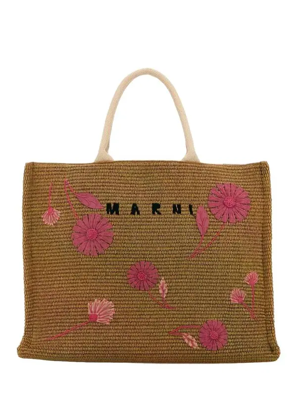 Marni Raffia Flower Tote - Brown