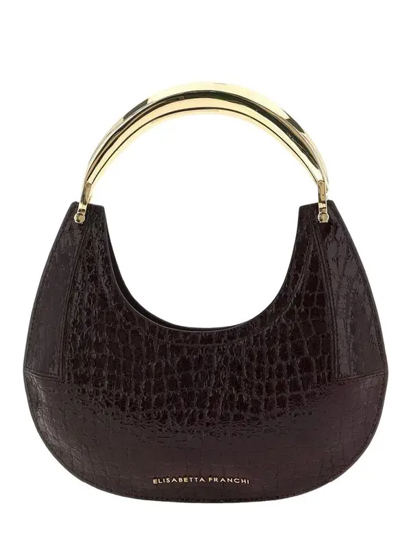 Elisabetta Franchi Small Crocodile-effect Hobo Bag With Metal Top Handle - Brown