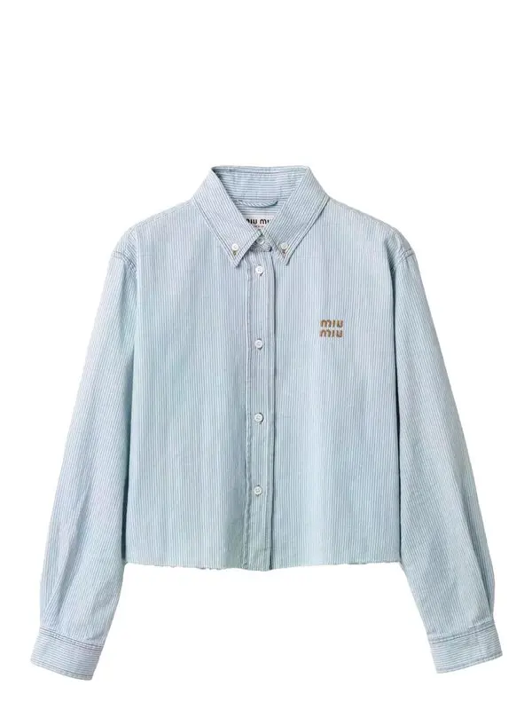 Miu Miu Striped Frayed-edge Chambray Shirt - Blue