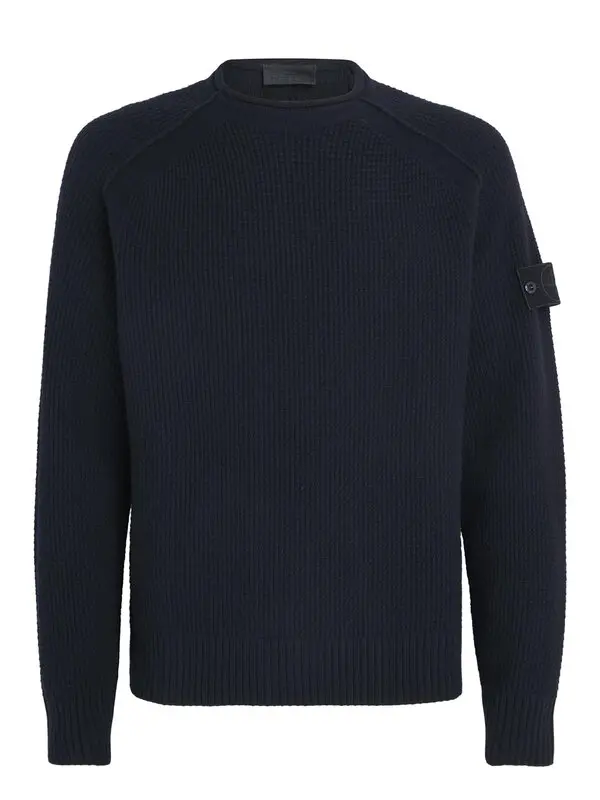 Stone Island Ghost Piece Virgin Wool Cable-knit Sweater - Navy