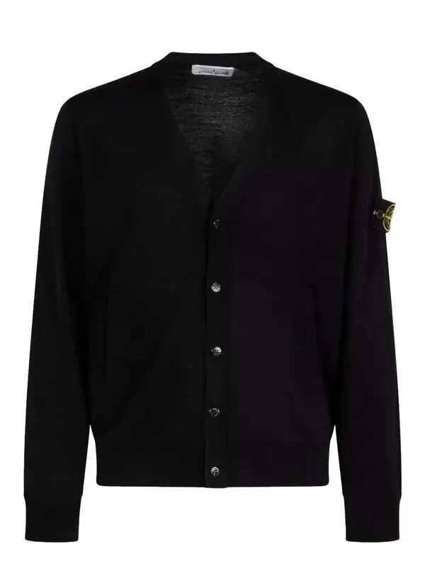 Stone Island Logo-patch Buttoned Cardigan - Black