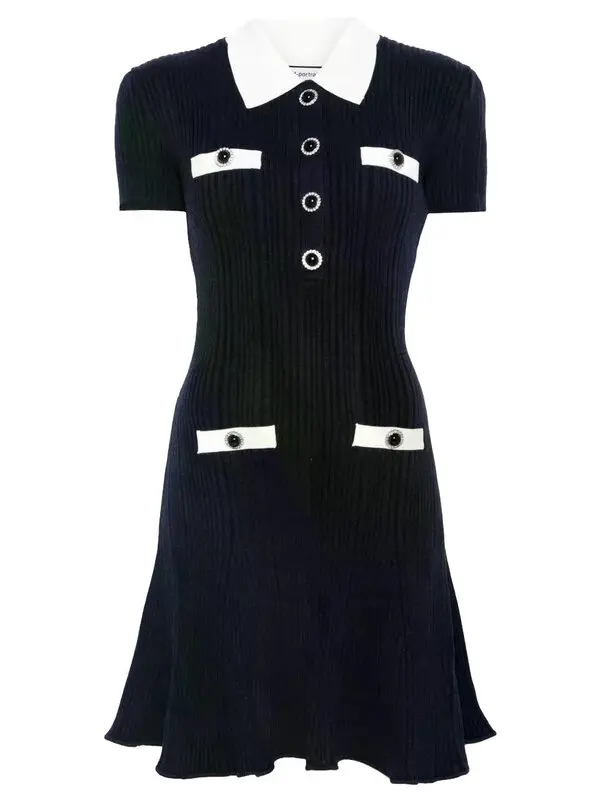 SELF-PORTRAIT Collared Mini Dress With Button Detail - Blue