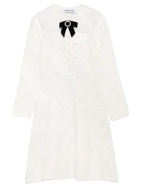 SELF-PORTRAIT Bow-embellished Mini Dress - White