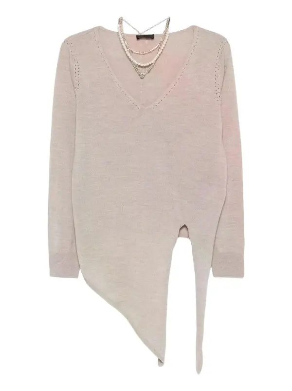 Liu Jo Asymmetric V-neck Wool Sweater - Neutrals