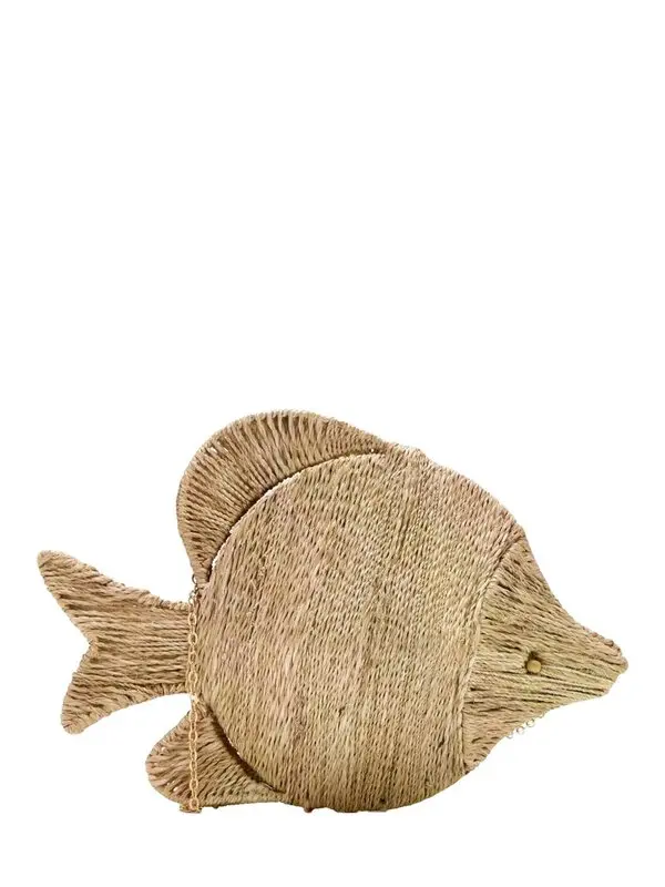 Poolside Fish-shaped Woven Clutch - Neutrals