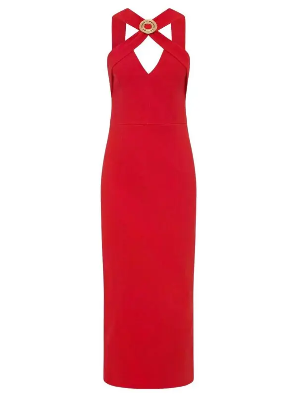 Rebecca Vallance Cameron Cross-neck Midi Dress - Red