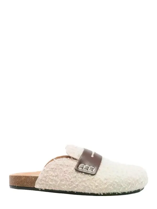 JW Anderson Shearling Mules With Leather Detail - Neutrals