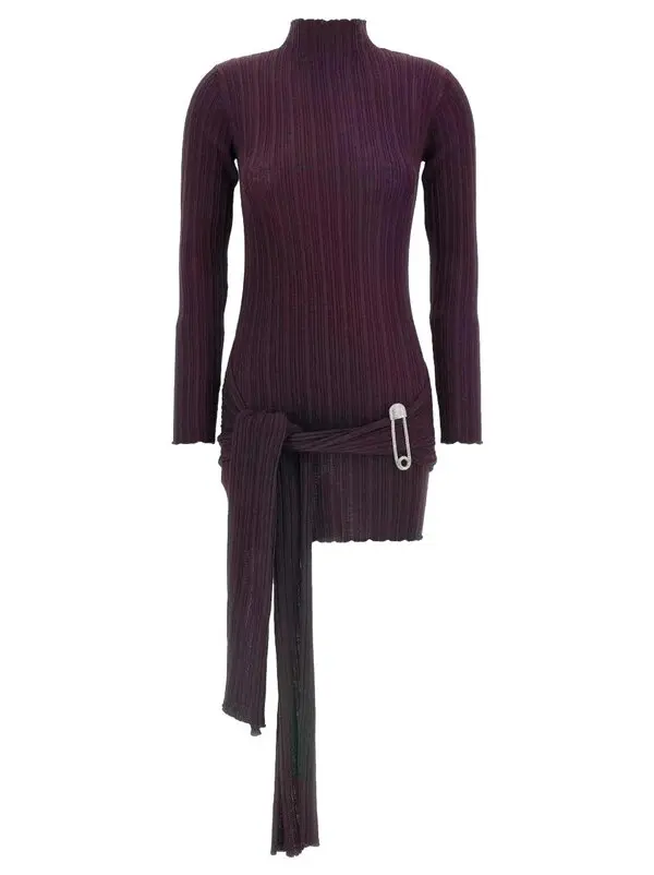 Giuseppe Di Morabito Ribbed-knit High-neck Mini Dress With Sash - Purple