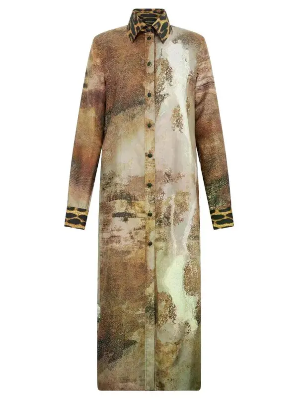 Roberto Cavalli Marble-print Shirt Dress - Brown