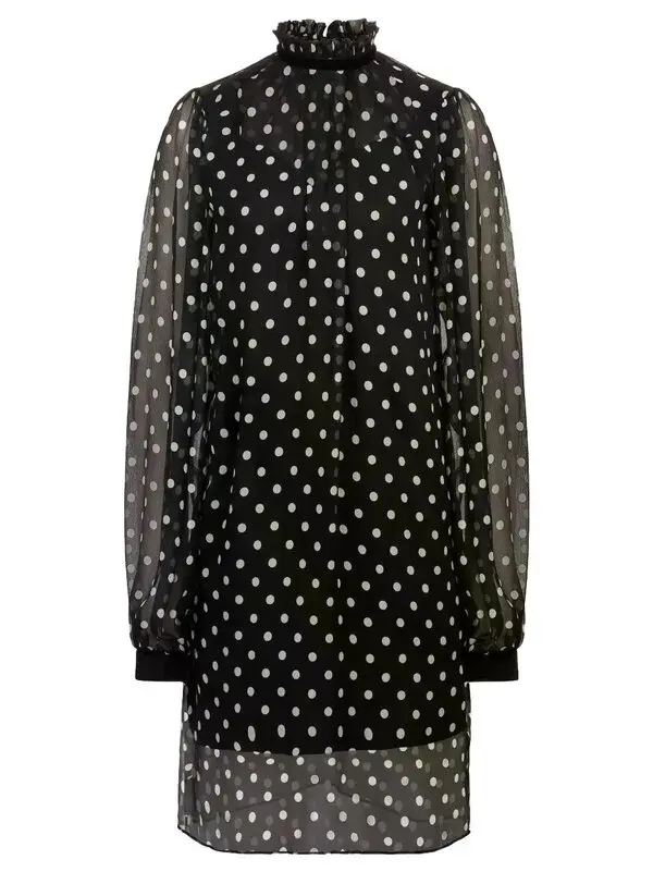 Nina Ricci Polka-dot Ruffled Mini Dress - Black