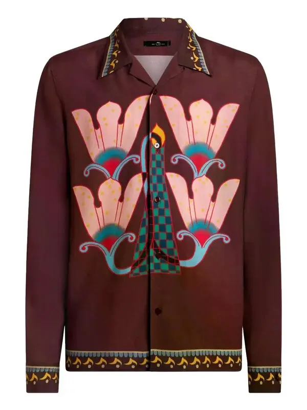 Etro Placed-print Long-sleeve Shirt - Red