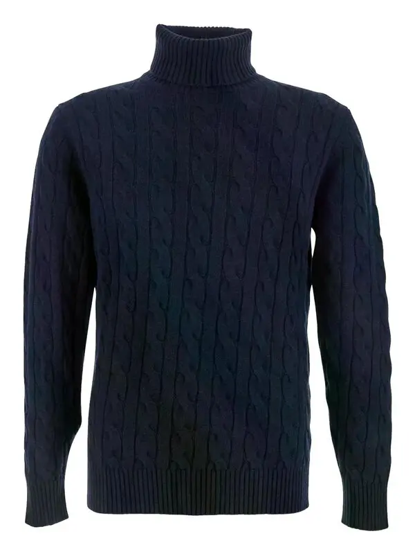 KANGRA Cable-knit Turtleneck Sweater - Blue