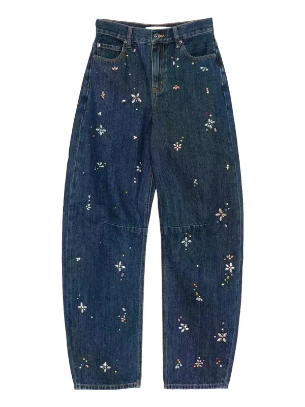 SELF-PORTRAIT Crystal-flower Embellished Jeans - Blue