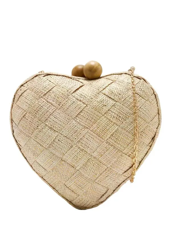 Poolside Heart-shaped Woven Clutch - Neutrals