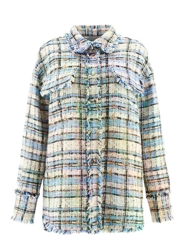 MSGM Tweed Frayed-edge Jacket - Blue