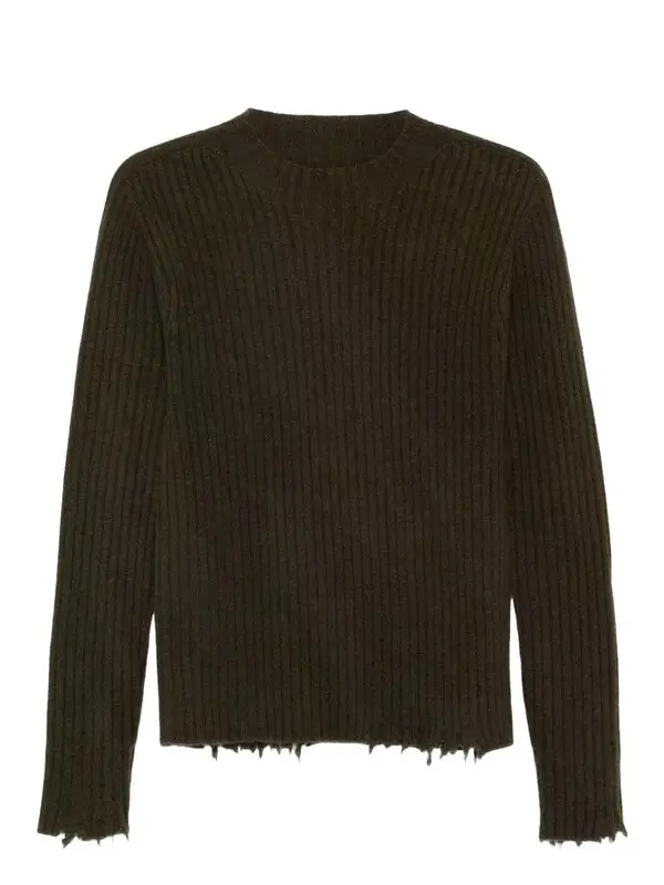 UMA WANG Ribbed Frayed-edge Jumper - Green