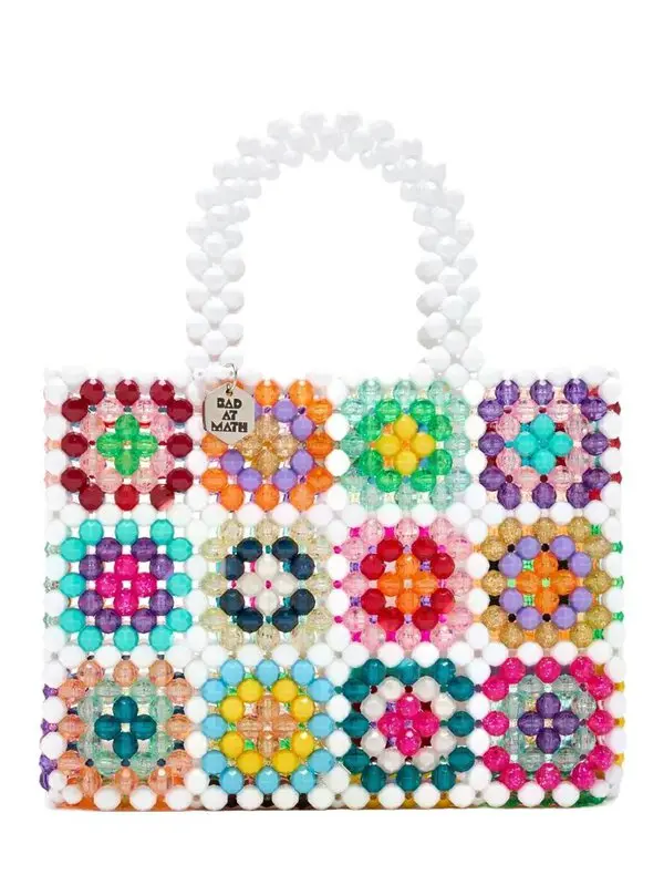 BAD AT MATH Beaded Tote Bag - White