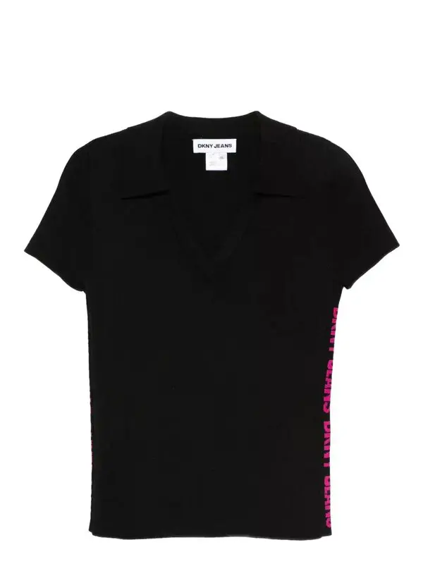 Dkny V-neck T-shirt With Side Logo - Black