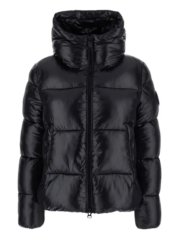 SAVE THE DUCK Down Jacket With Hood And Sleeve Logo - Black