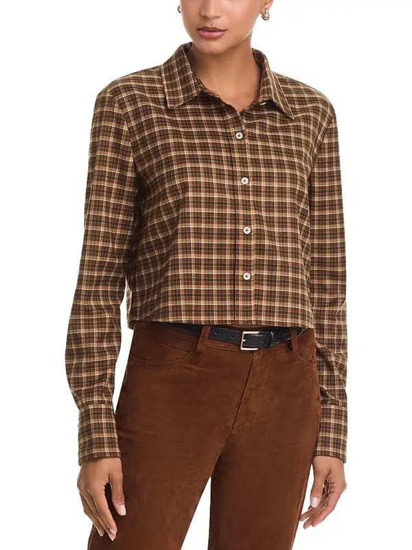 WAYF Clover Cropped Shirt - Brown Plaid