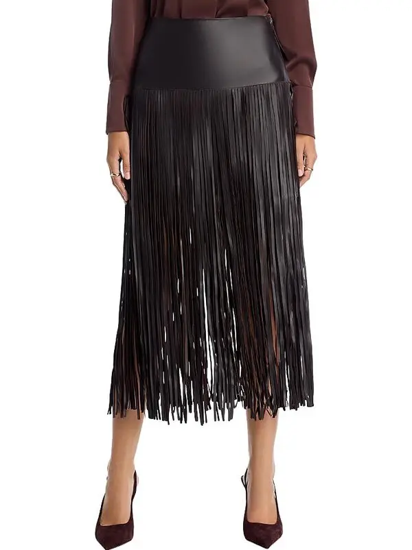 Kobi Halperin Monte Leather Fringe Skirt - Dark Coco