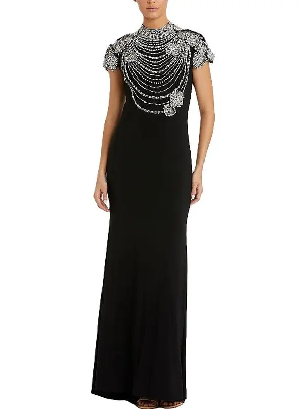 Mac Duggal High Neck Embellished Column Gown - Black