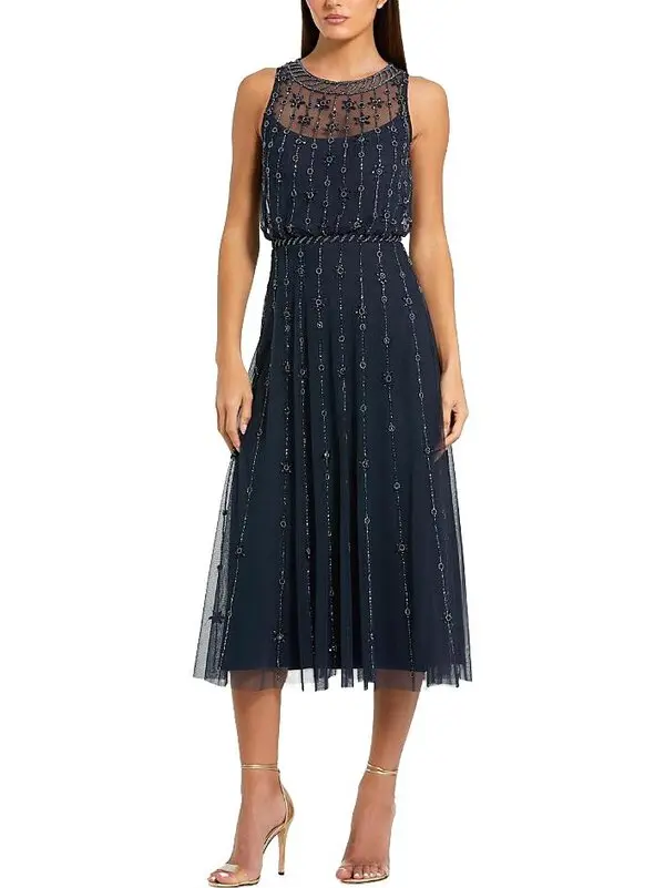 Mac Duggal Embellished High Neck A-line Dress - Midnight