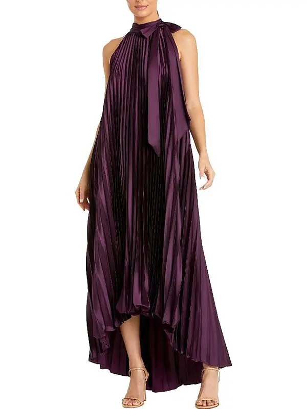Mac Duggal Pleated Halter Neck High-low Gown - Plum