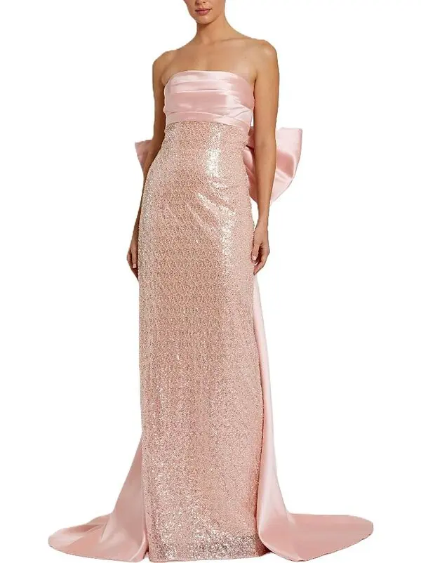 Mac Duggal Strapless Embellished Gown With Bow Detail - Blush