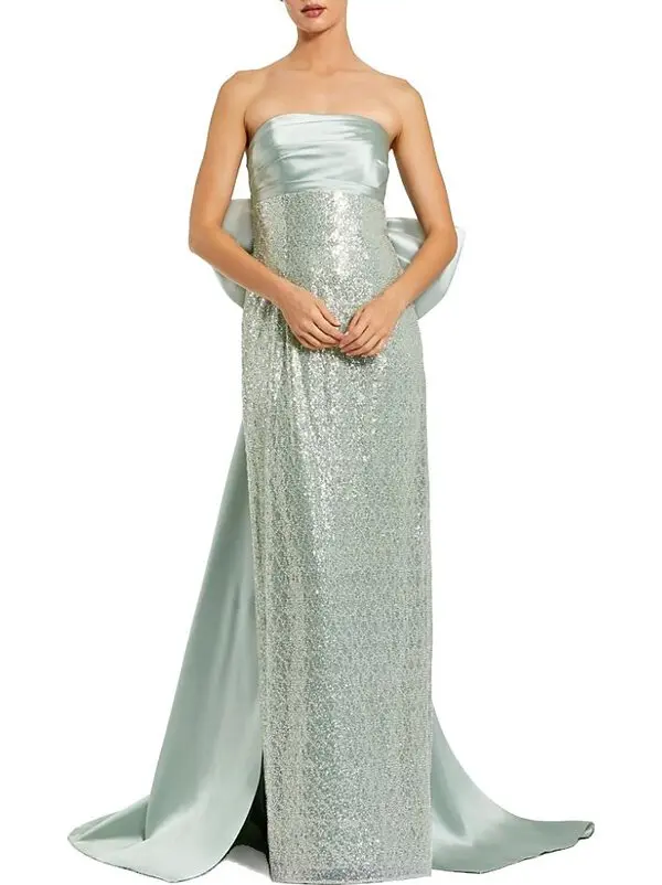 Mac Duggal Strapless Embellished Gown With Bow Detail - Sage