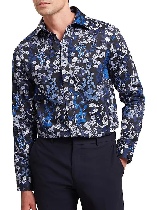 Ted Baker London Holiway Floral Geometric Print Smart Shirt - Navy