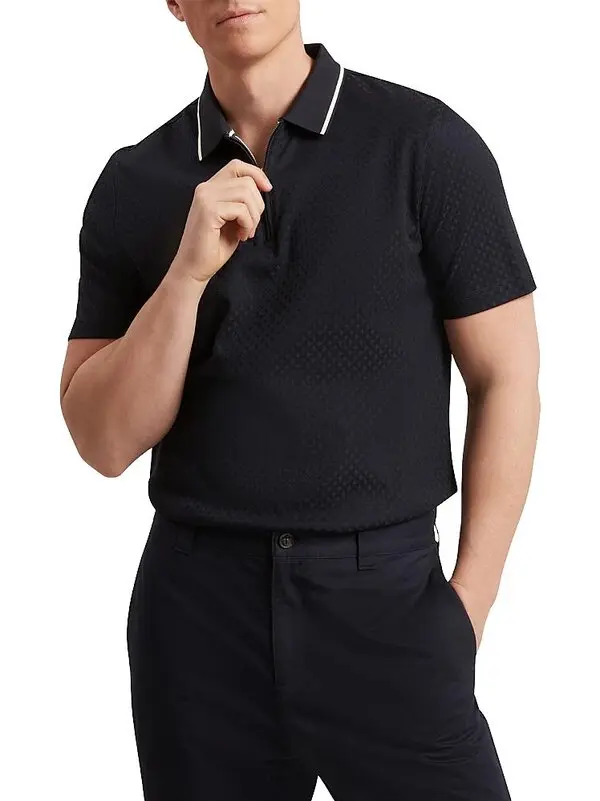 Ted Baker London Cophen T Texture Zip Neck Polo Shirt - Navy