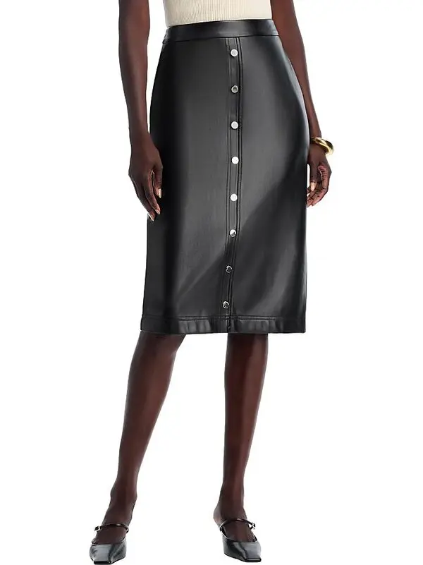 Elie Tahari Emberly Faux Leather Midi Skirt - Noir