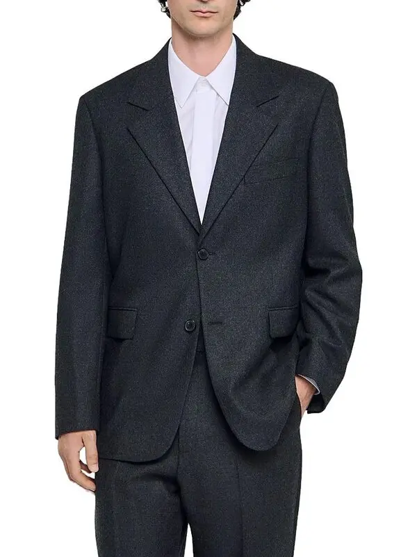 Sandro Classic Wool Suit Jacket - Heather Charcoal