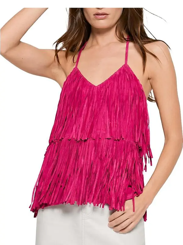AS By DF Joni Suede Fringe Cami - Magenta Fuschia